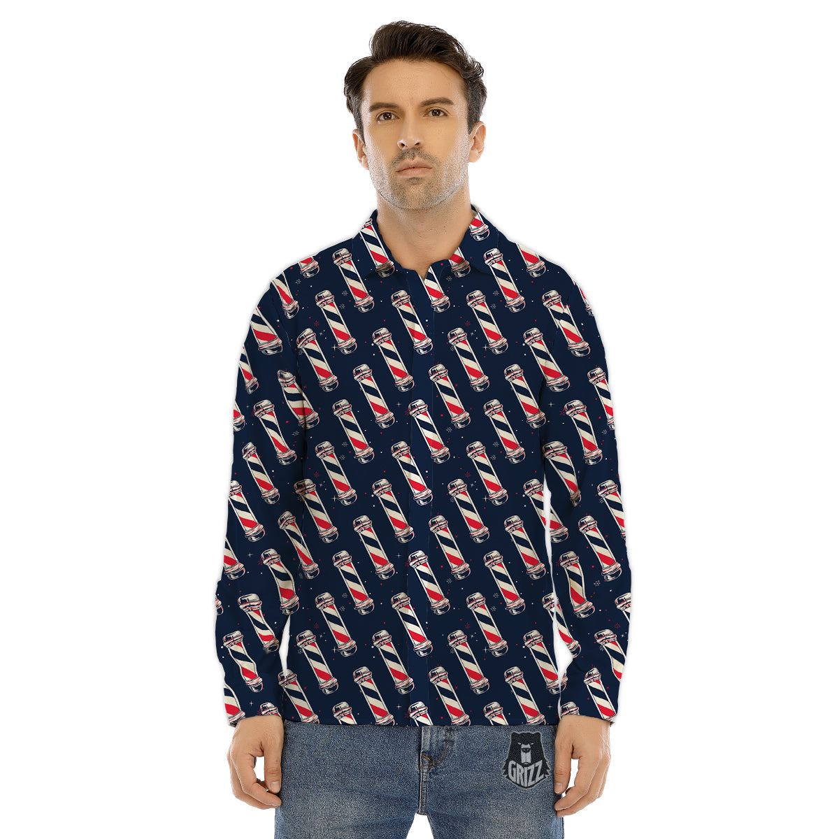 Barber Pole Print Pattern Men's Dress Shirts