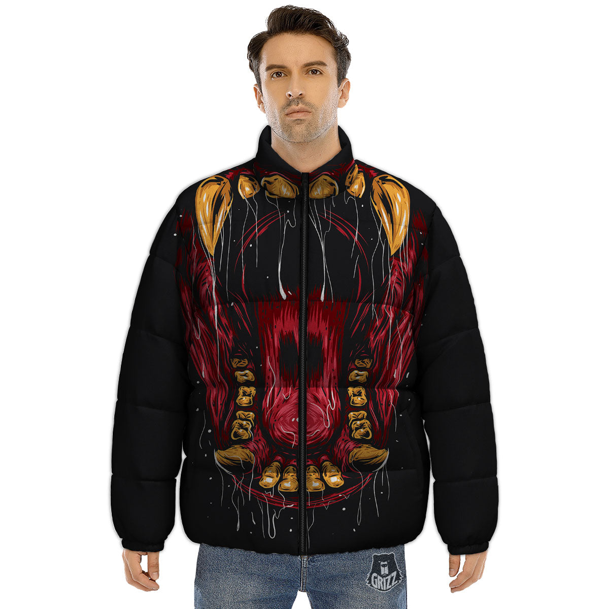 Beast Mouth Open Print Puffer Jacket