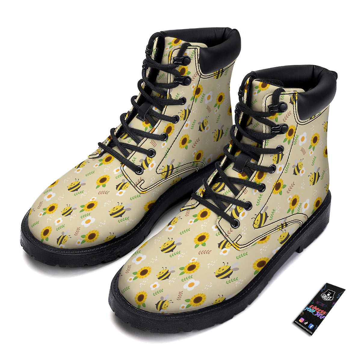 Bee Cute Cartoon Print Pattern Boots