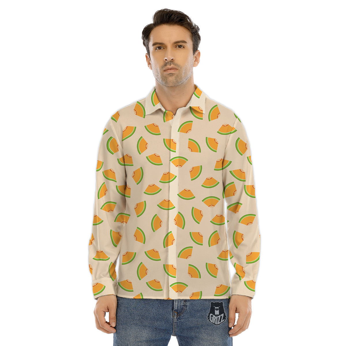 Beige And Melon Print Pattern Men's Dress Shirts
