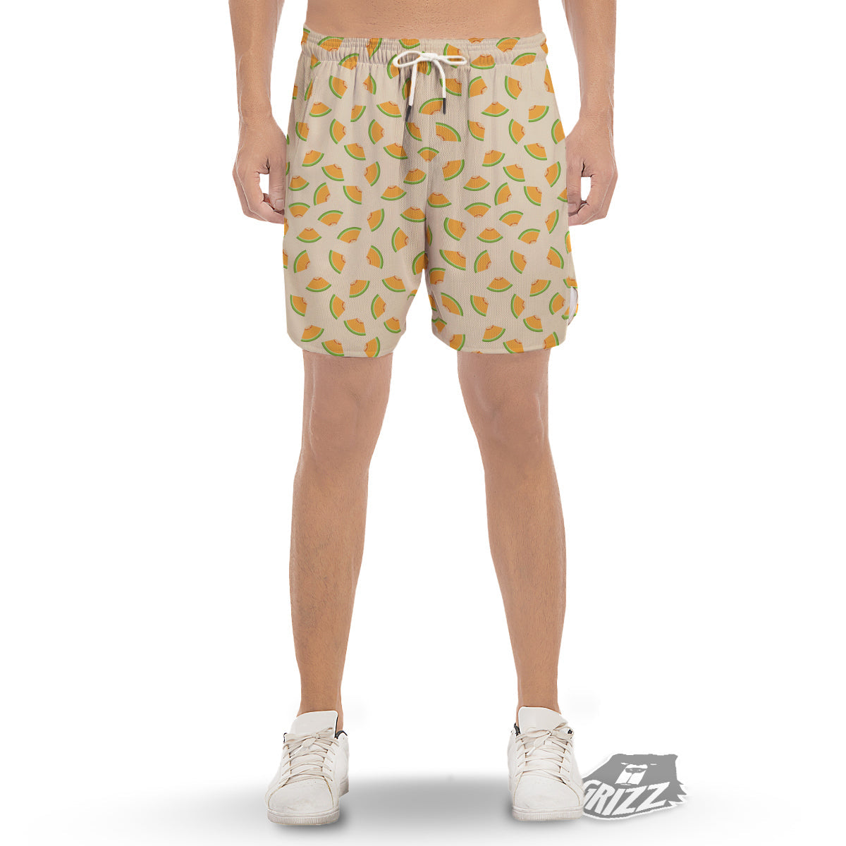Beige And Melon Print Pattern Men's Gym Shorts