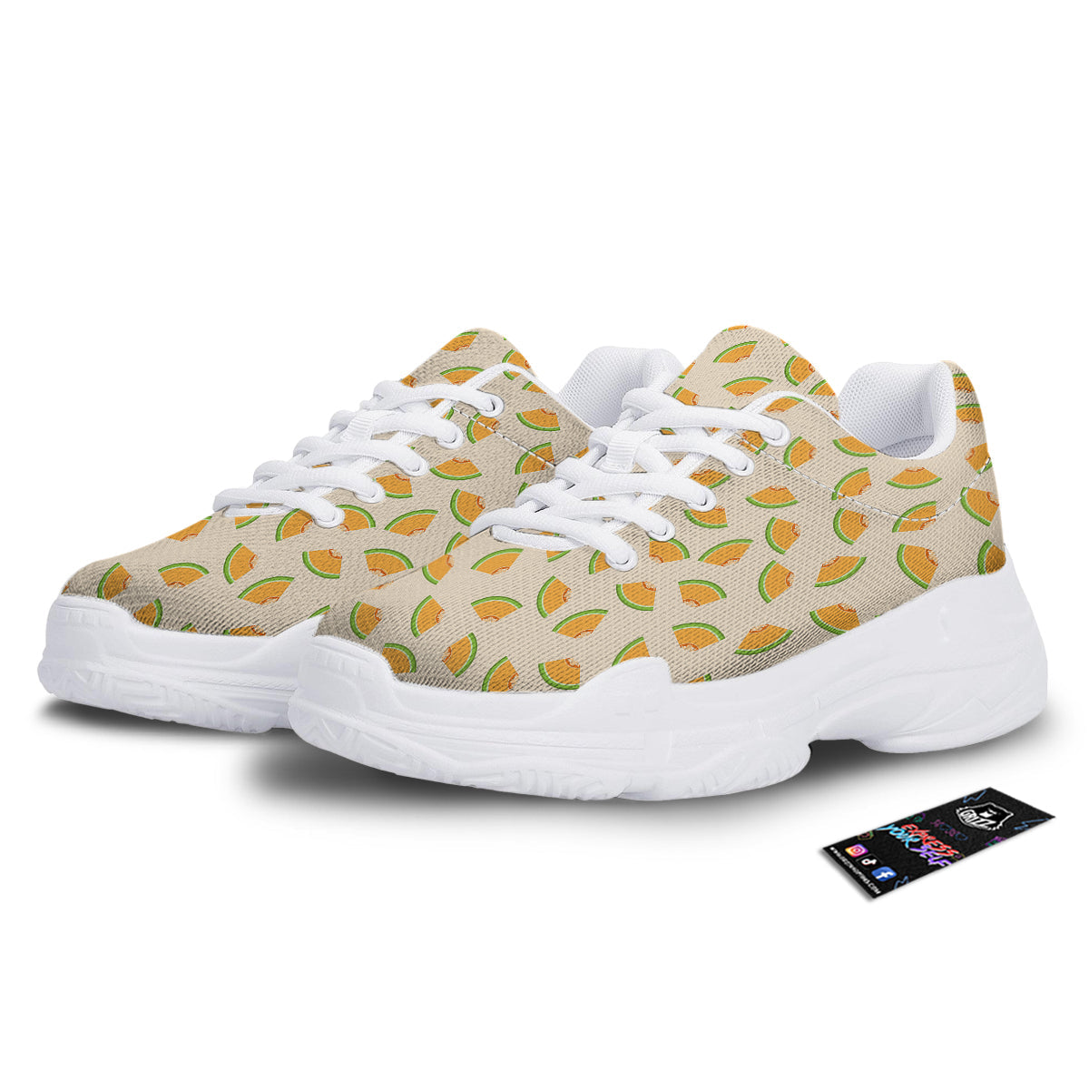 Beige And Melon Print Pattern White Chunky Shoes