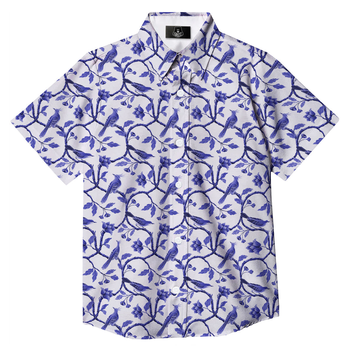 Bird Chinoiserie Print Pattern Button Up Shirt