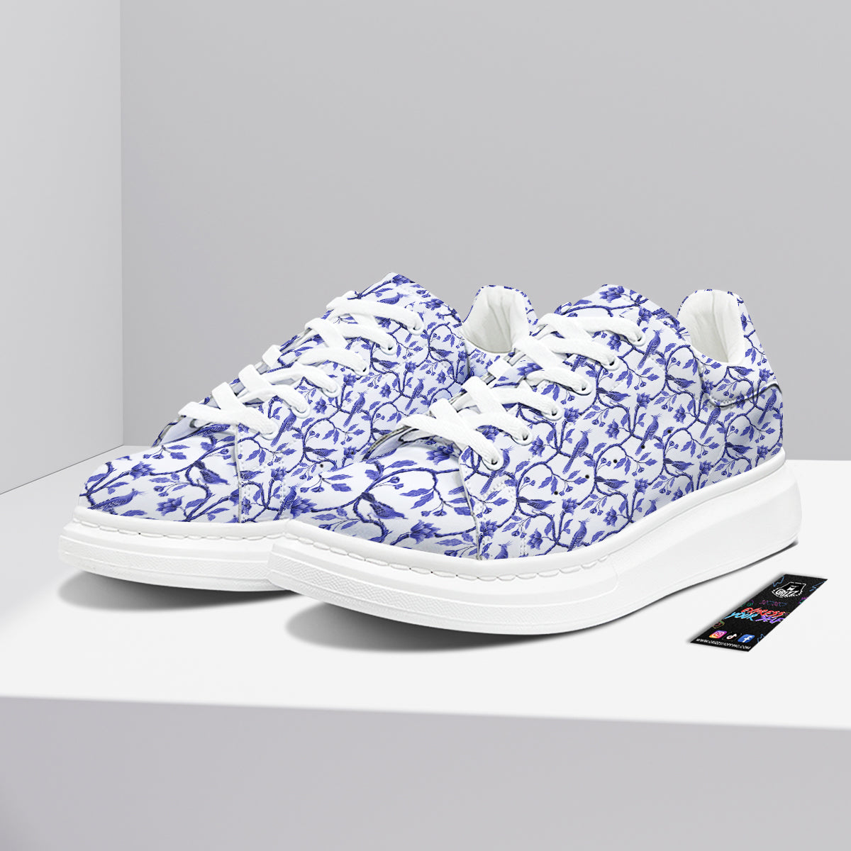 Bird Chinoiserie Print Pattern Platform Shoes