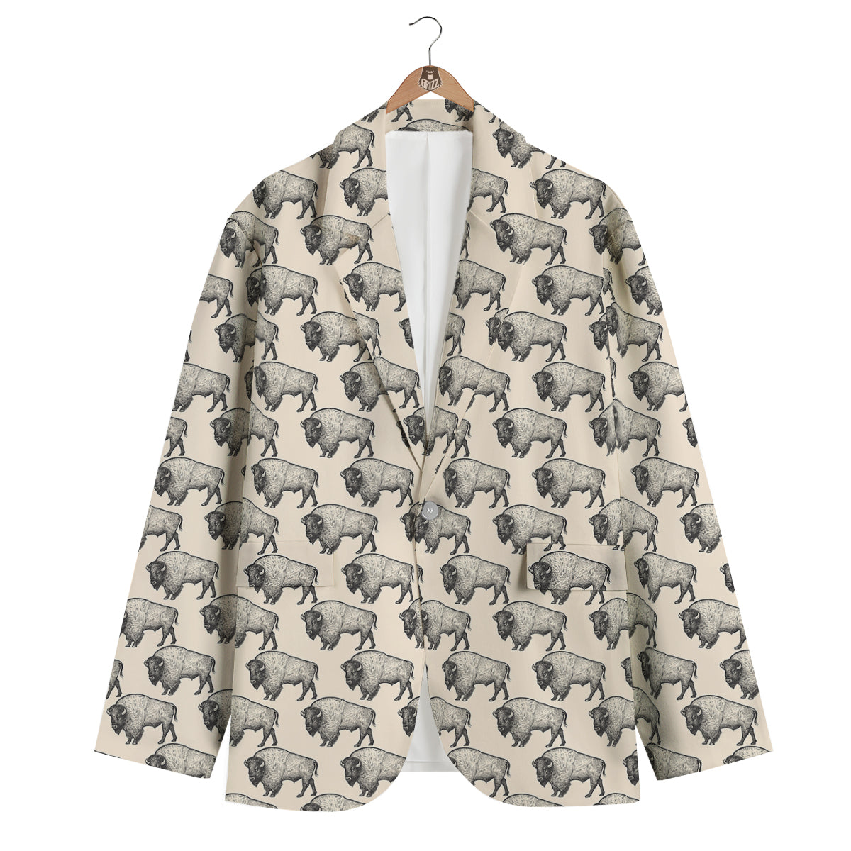Bison Beige Print Pattern Men's Blazer