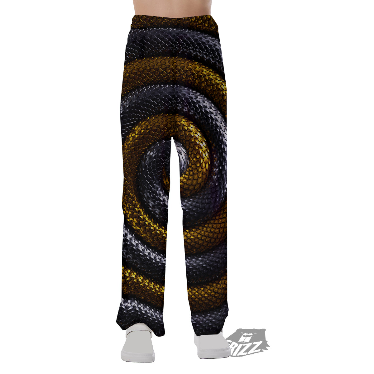 Black And Gold Twisted Snakes Print Pajama Pants