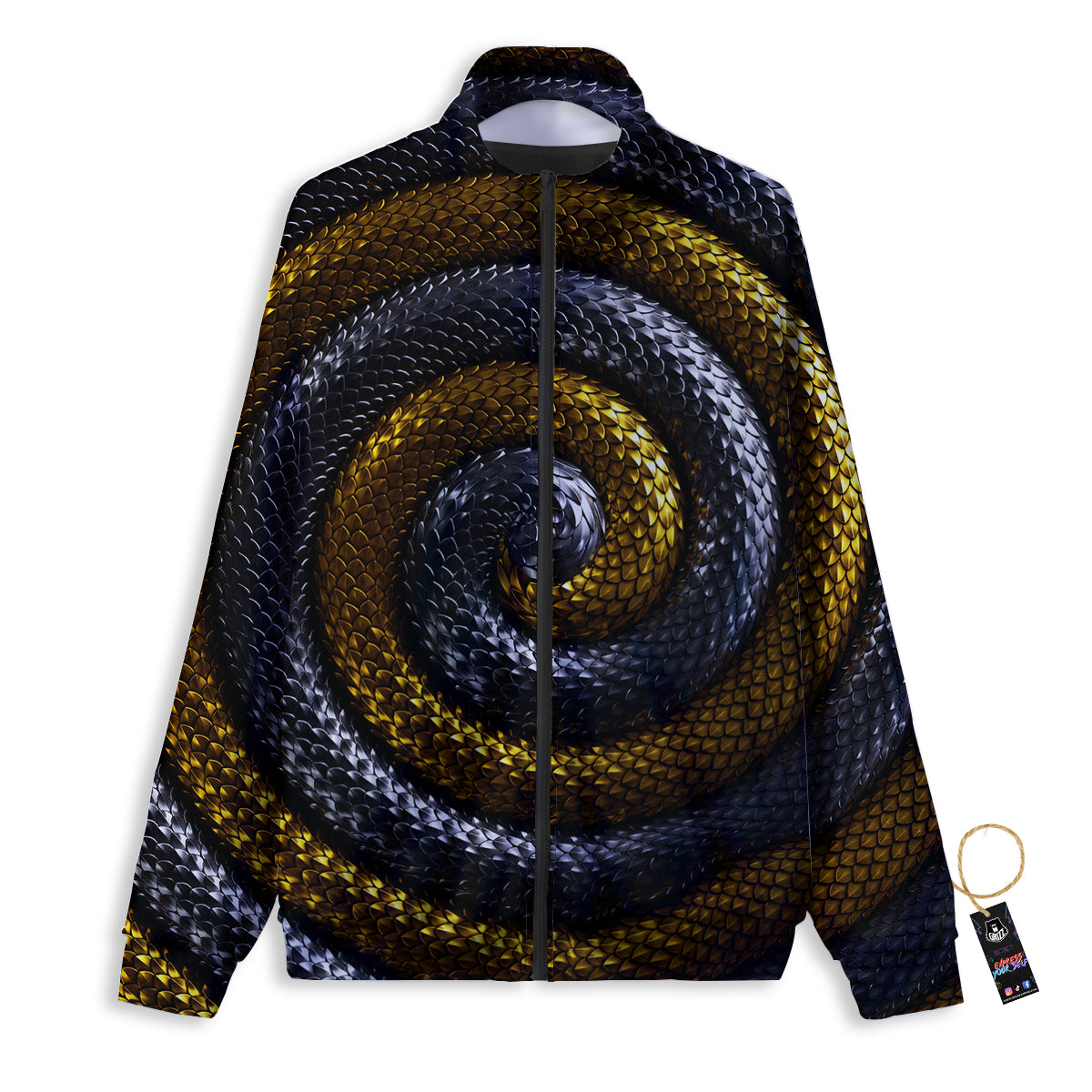 Black And Gold Twisted Snakes Print Track Jacket – Grizzshopping