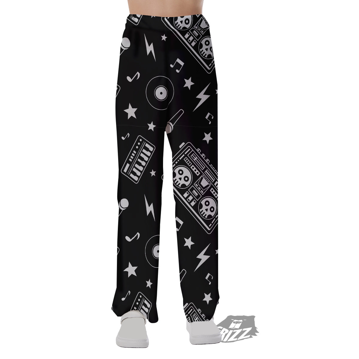 Black And White Boombox Print Pattern Pajama Pants