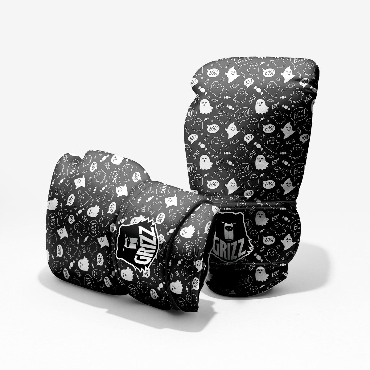 Black And White Ghost Boo Print Pattern Pro Boxing Glove