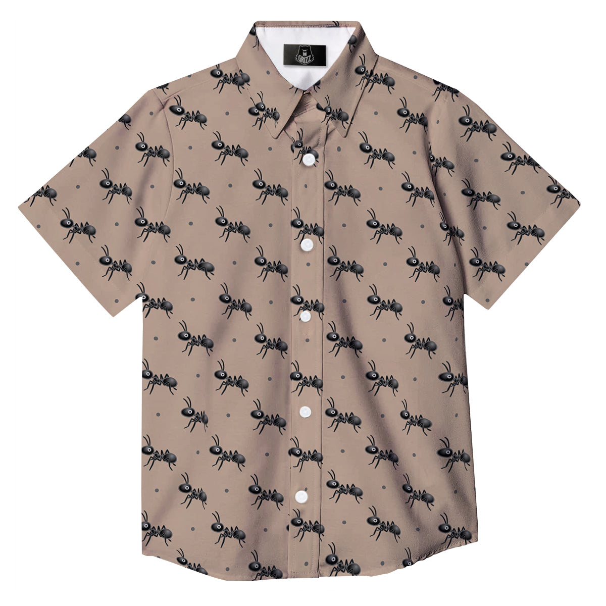 Black Ant Print Pattern Button Up Shirt