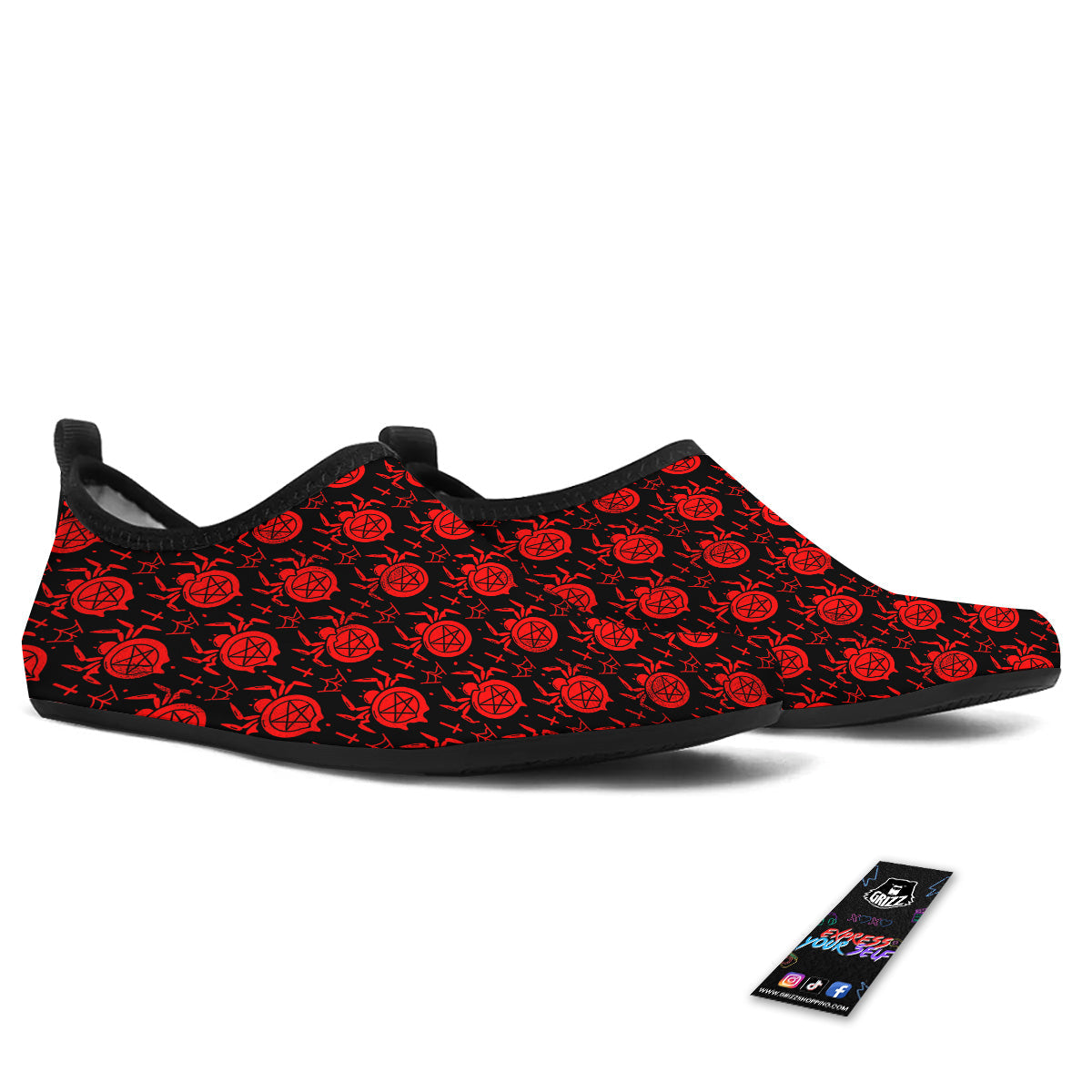 Black Red Spider Pentagram Print Pattern Water Shoes