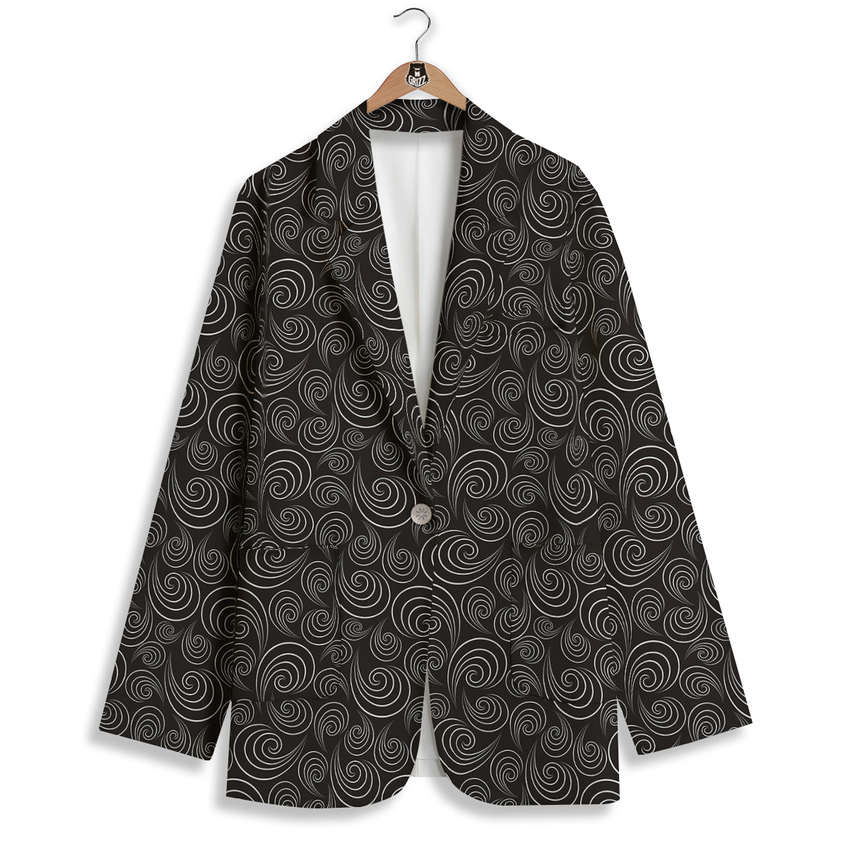 Black Spiral Wave Print Pattern Women's Blazer