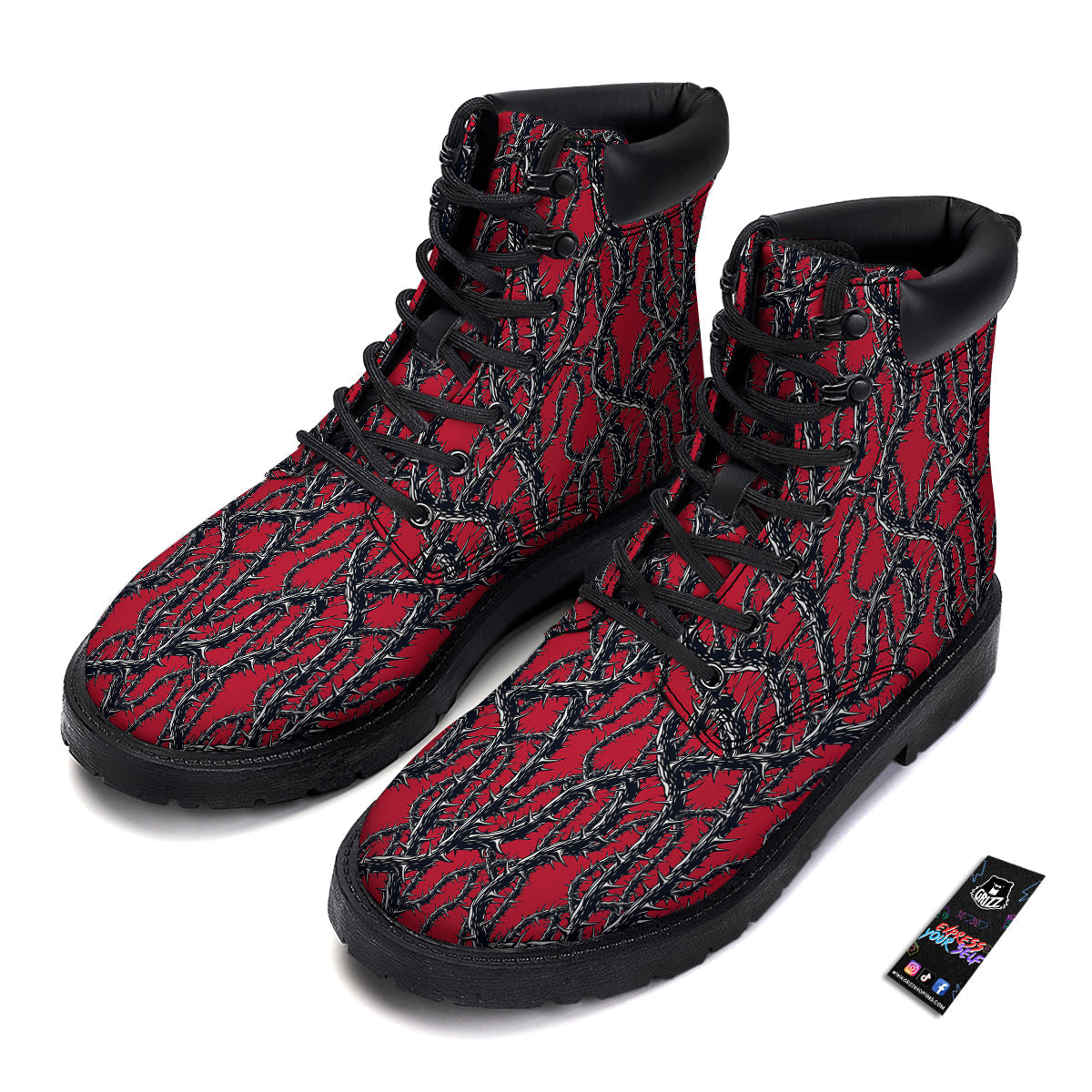 Black Thorns Horror Print Pattern Boots