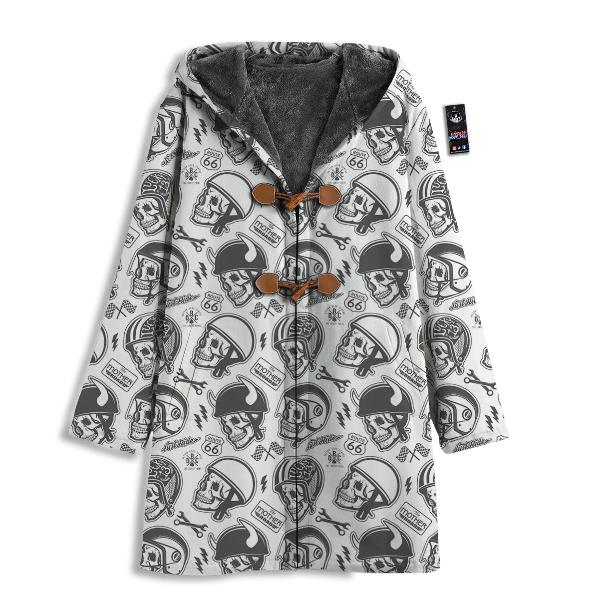 Black White Skull Helmet Rider Print Pattern Men's Windbreaker Jacket