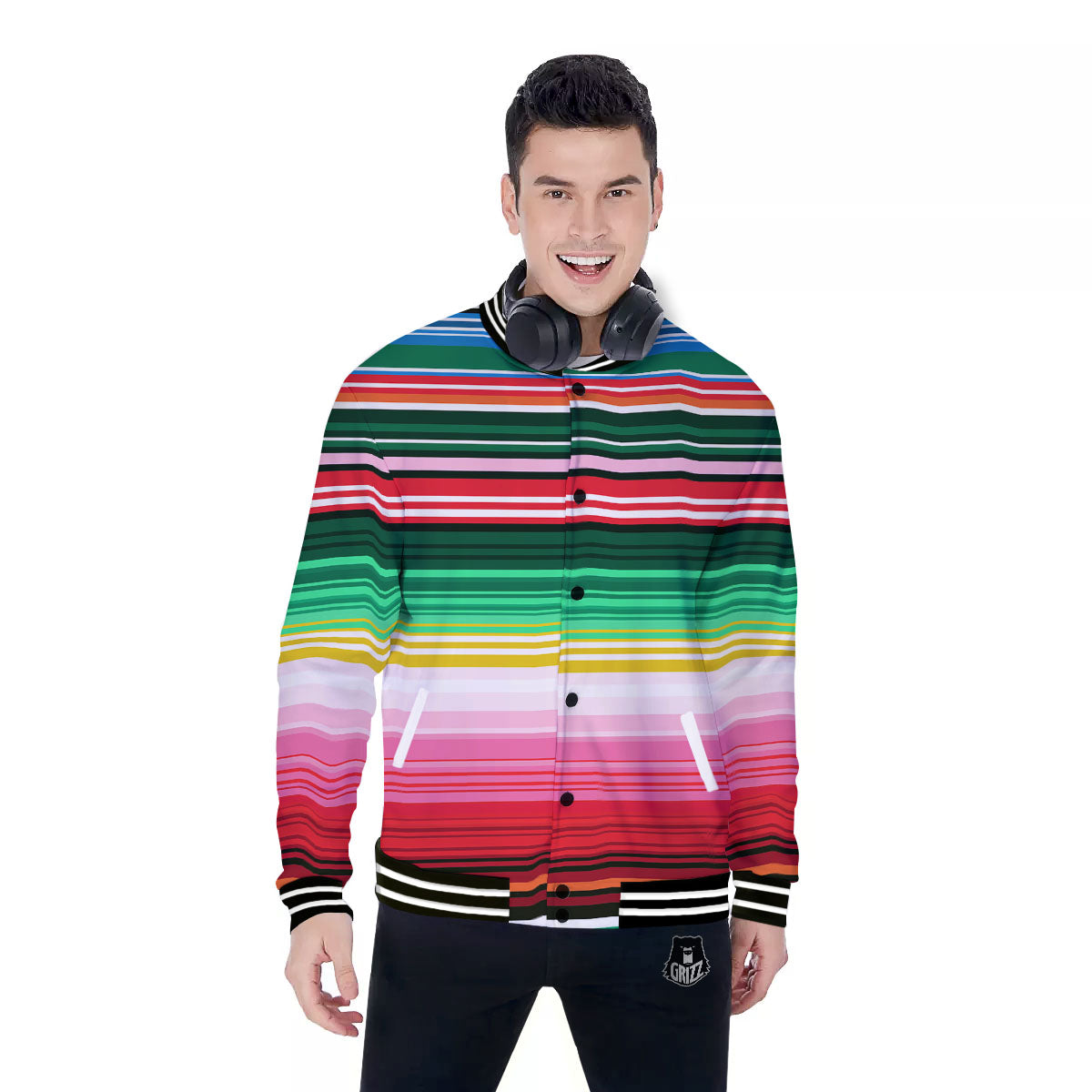 Blanket Mexican Serape Print Pattern Baseball Jacket