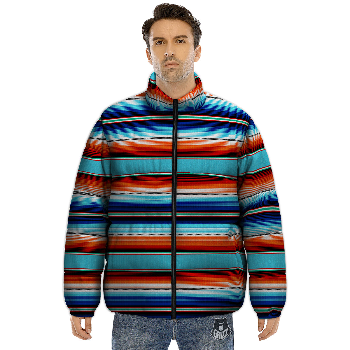 Blanket Mexican Vintage Print Pattern Puffer Jacket