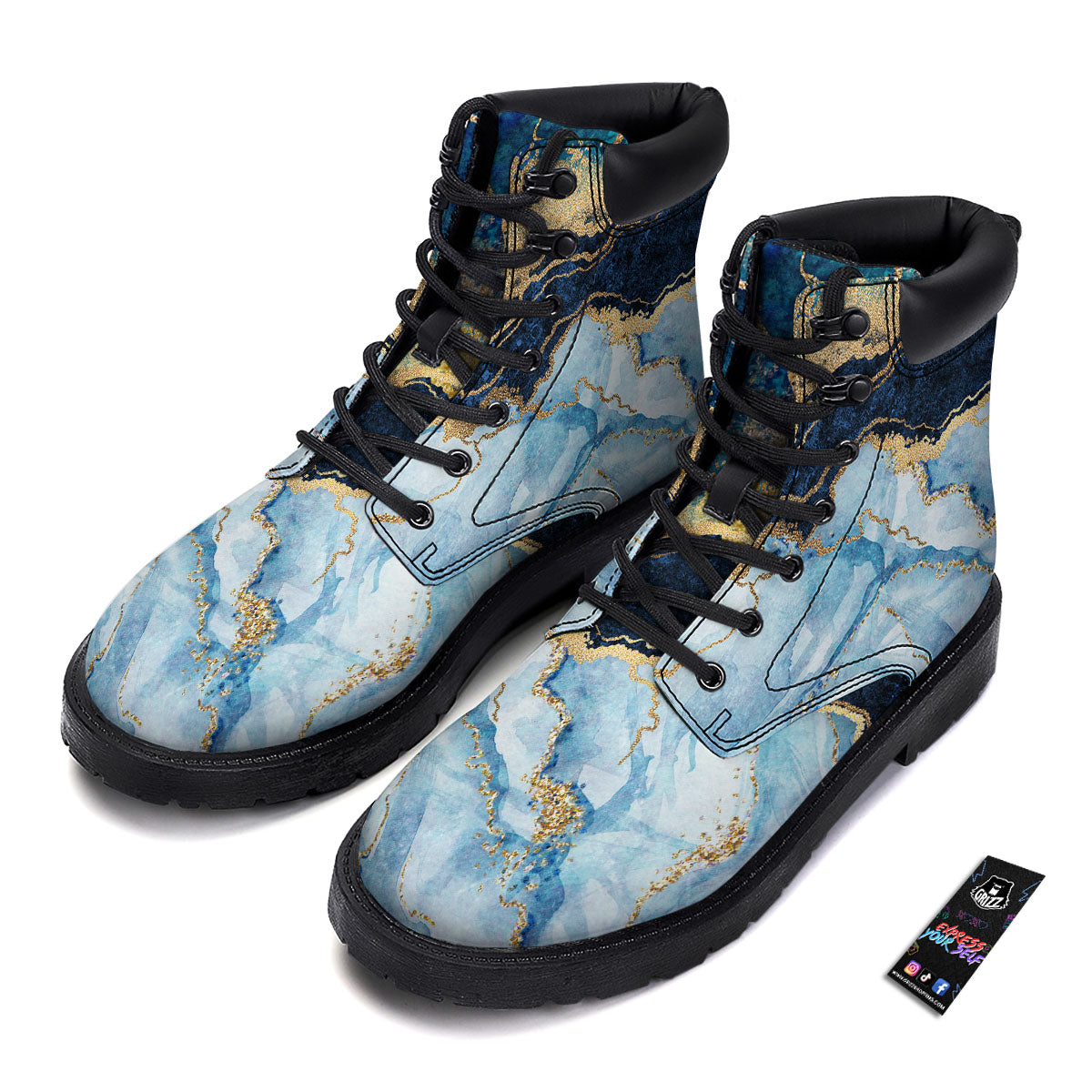 Blue And Gold Marble Print Boots