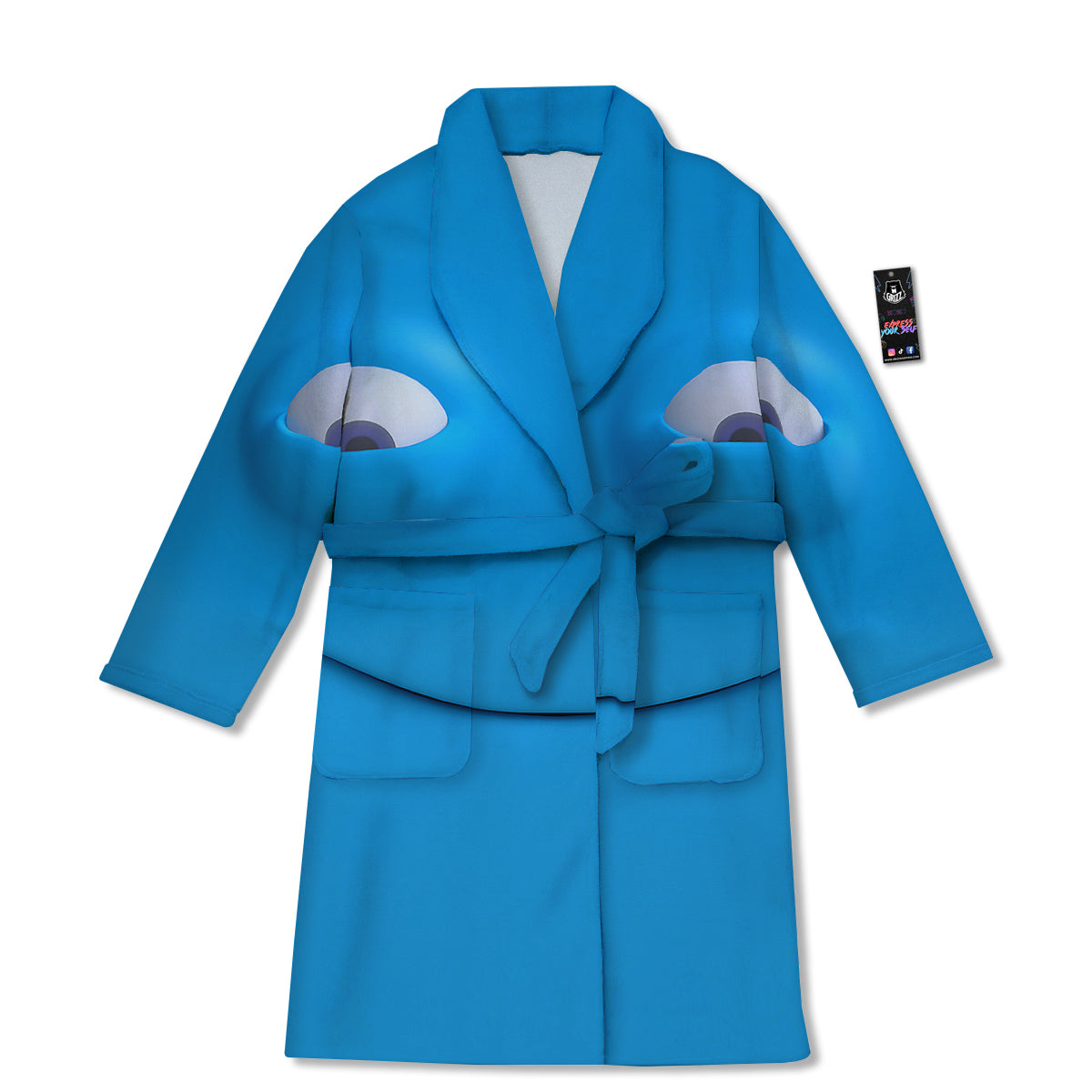 Blue Face Cartoon Emoticon Character Print Bathrobe