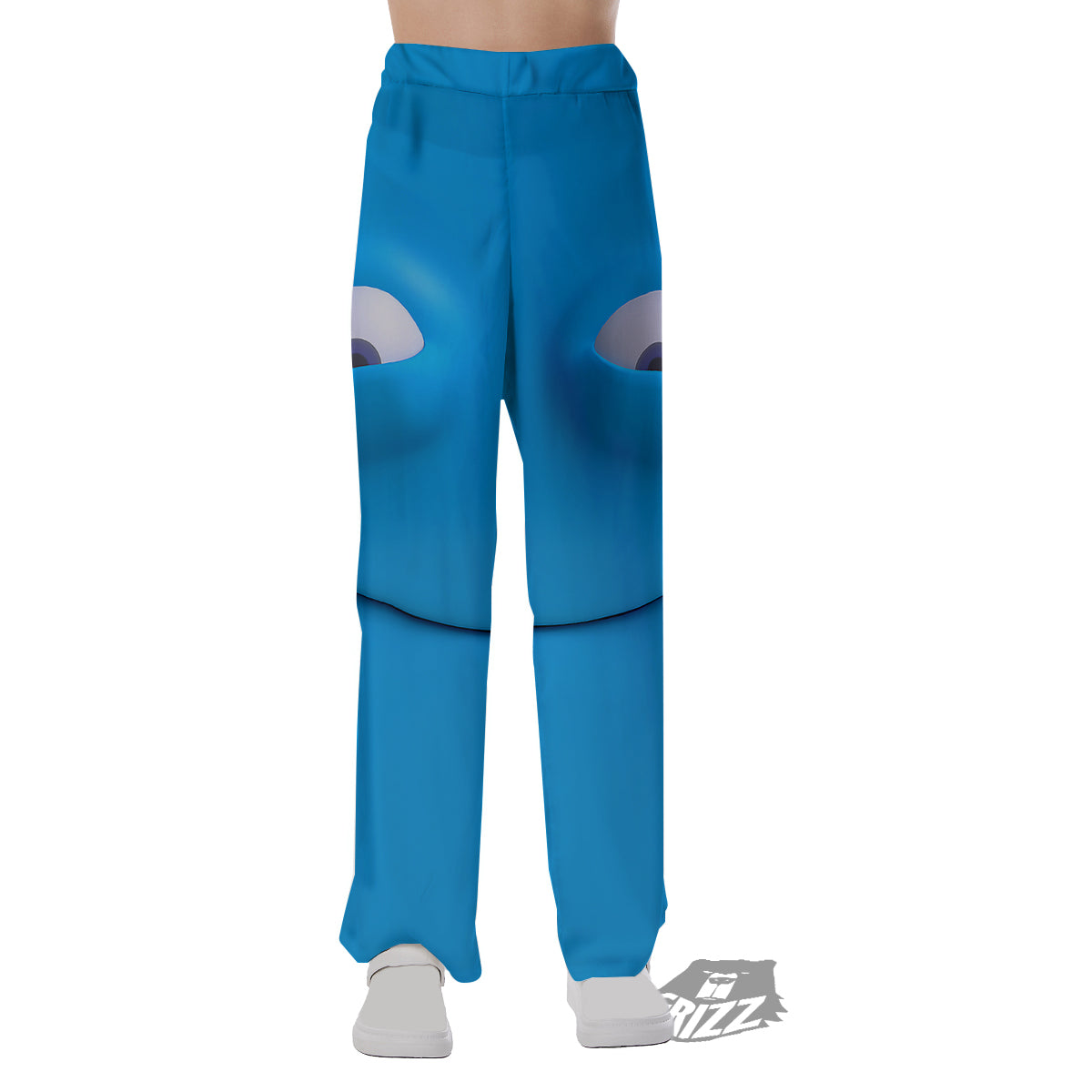 Blue Face Cartoon Emoticon Character Print Pajama Pants
