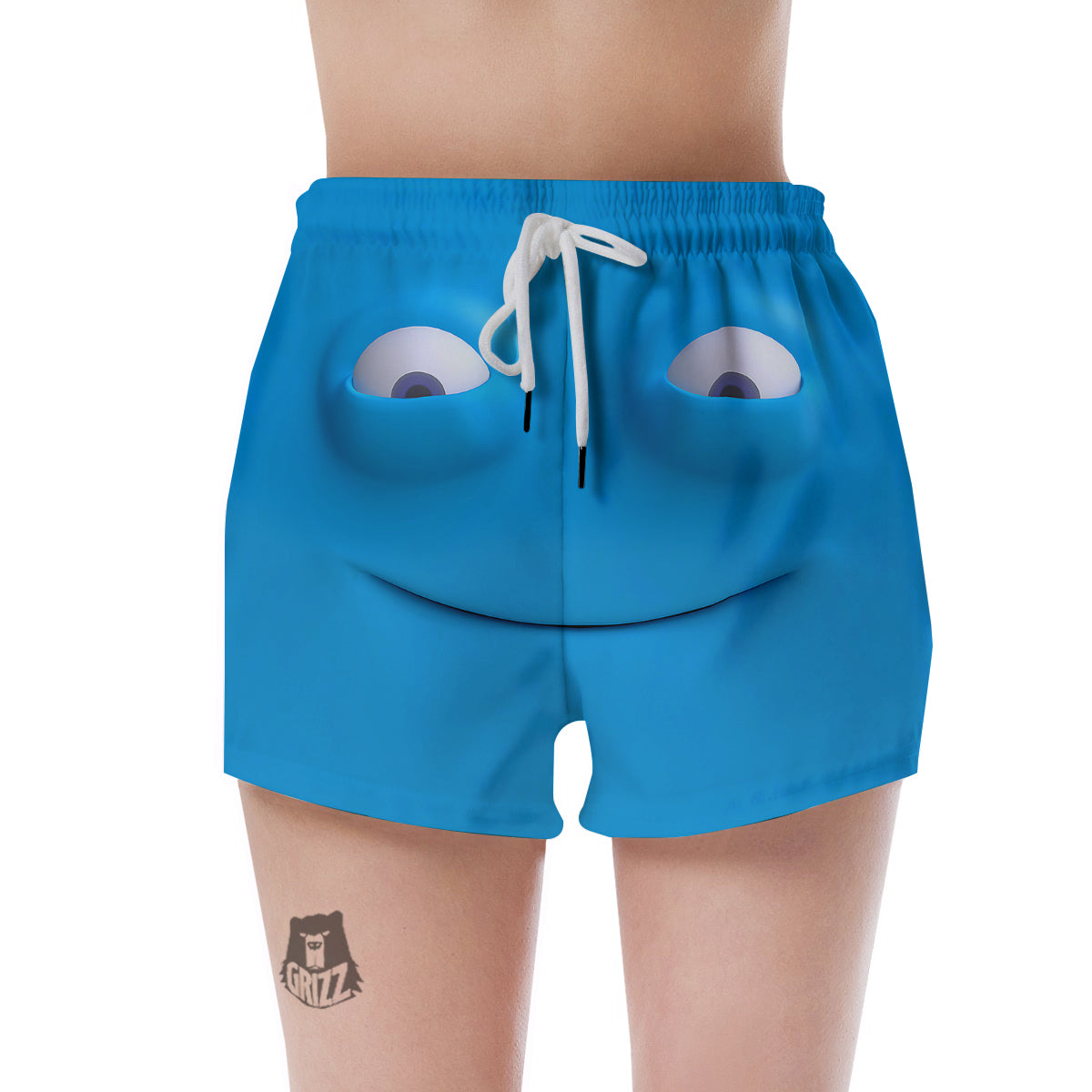 Blue Face Cartoon Emoticon Character Print Women's Shorts