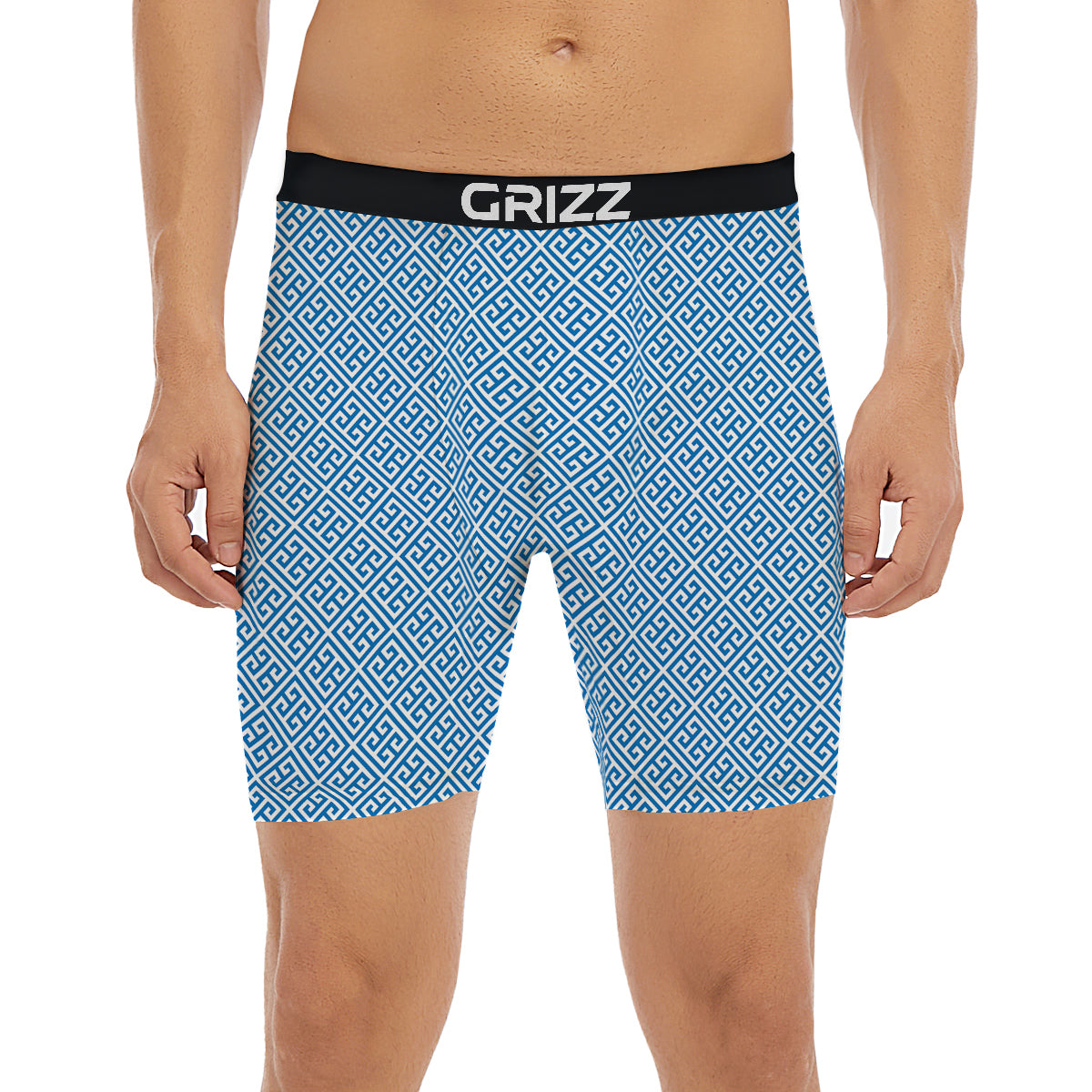 Blue Greek Key Print Pattern Boxer Briefs