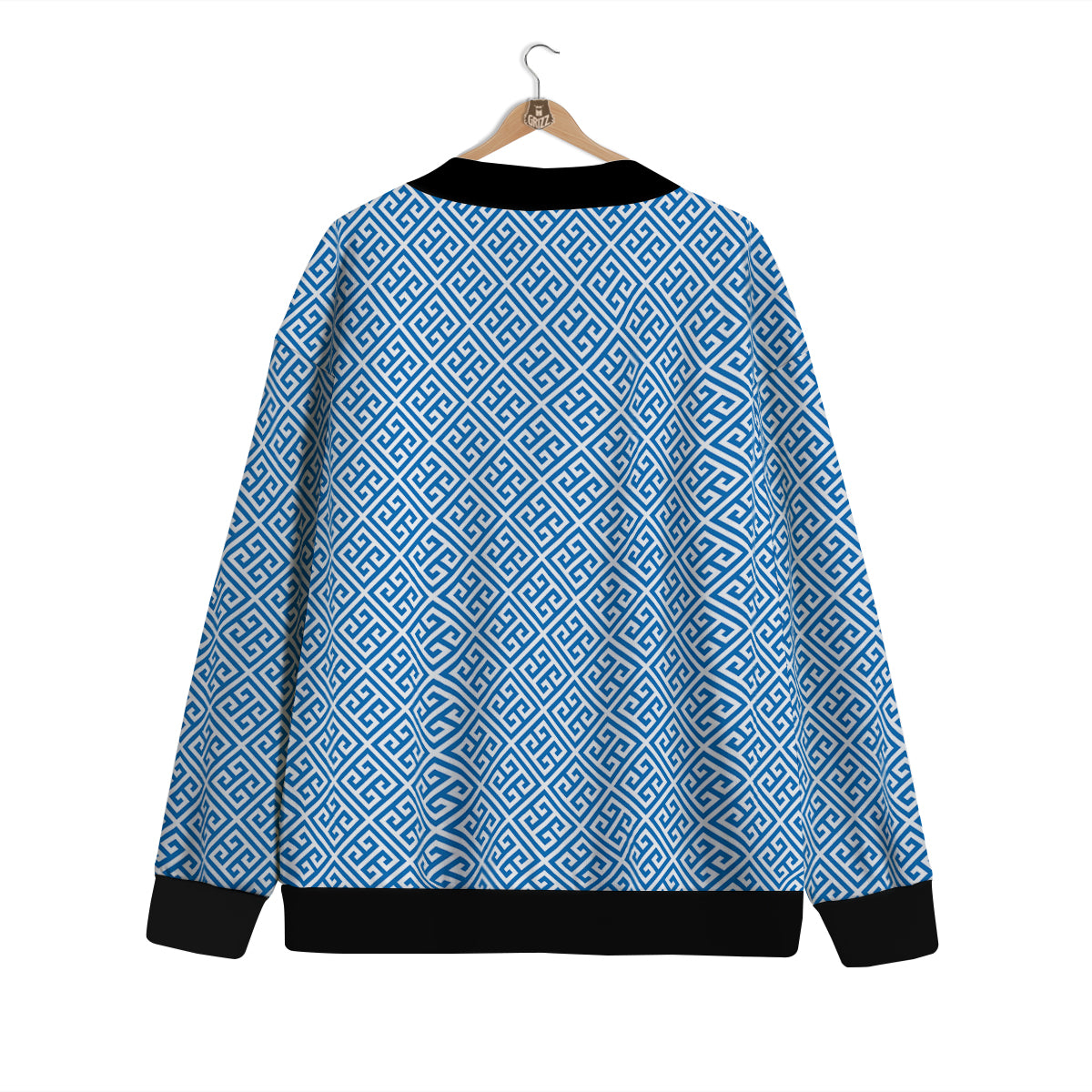 Blue Greek Key Print Pattern Cardigan