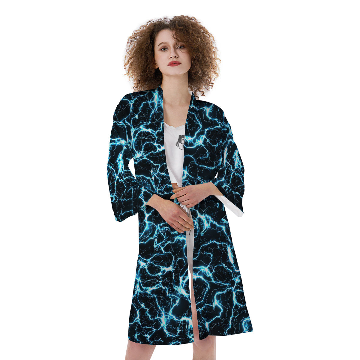Blue Lightning Explosion Print Pattern Kimono