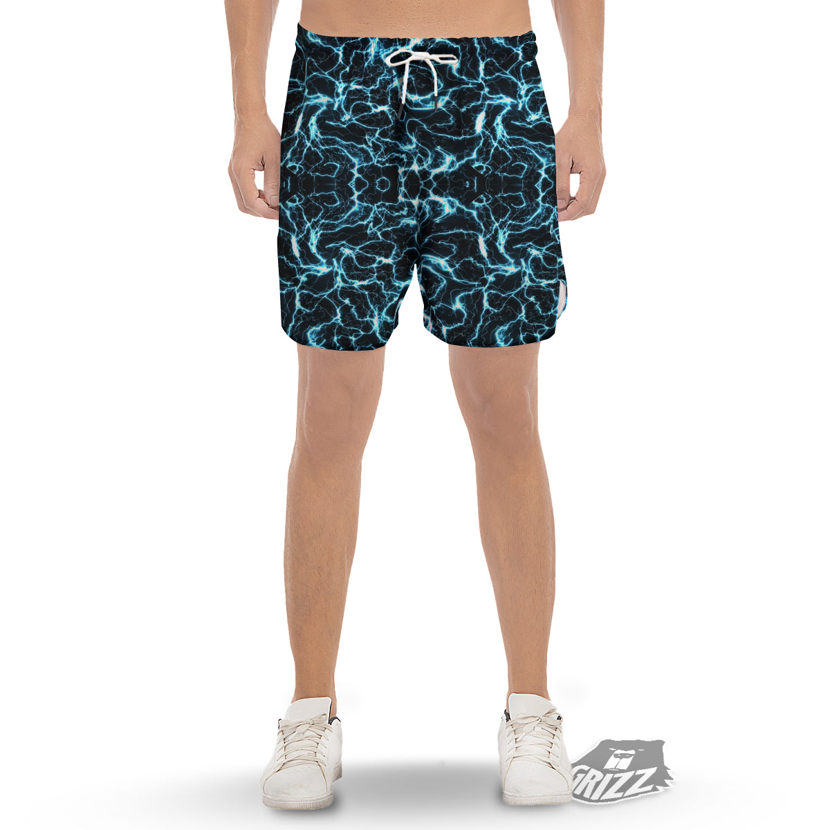 Blue Lightning Explosion Print Pattern Men's Gym Shorts