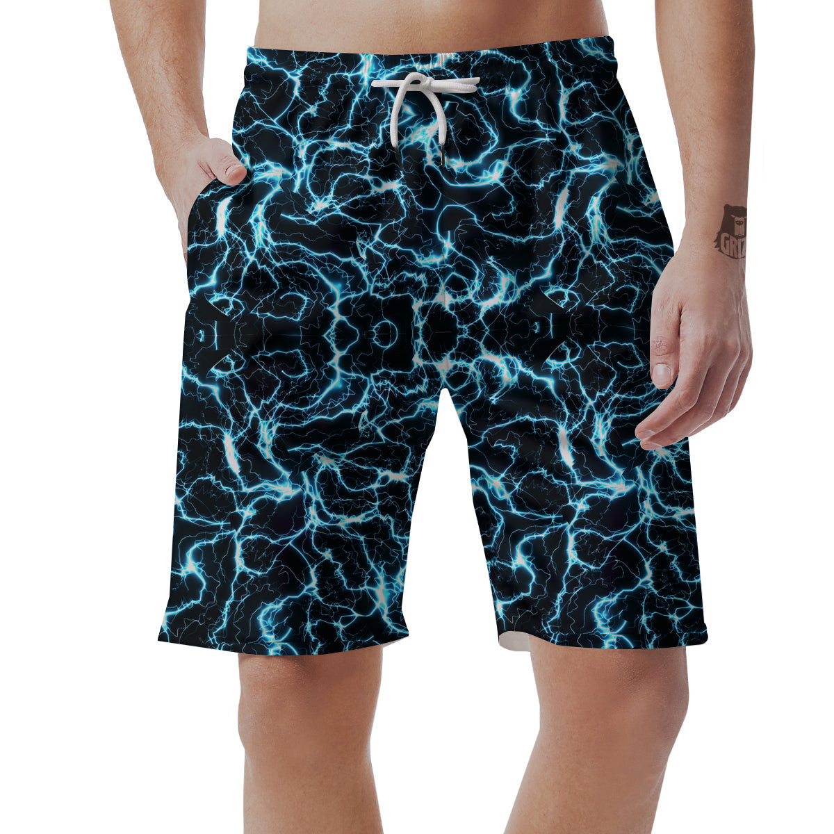 Blue Lightning Explosion Print Pattern Men's Shorts