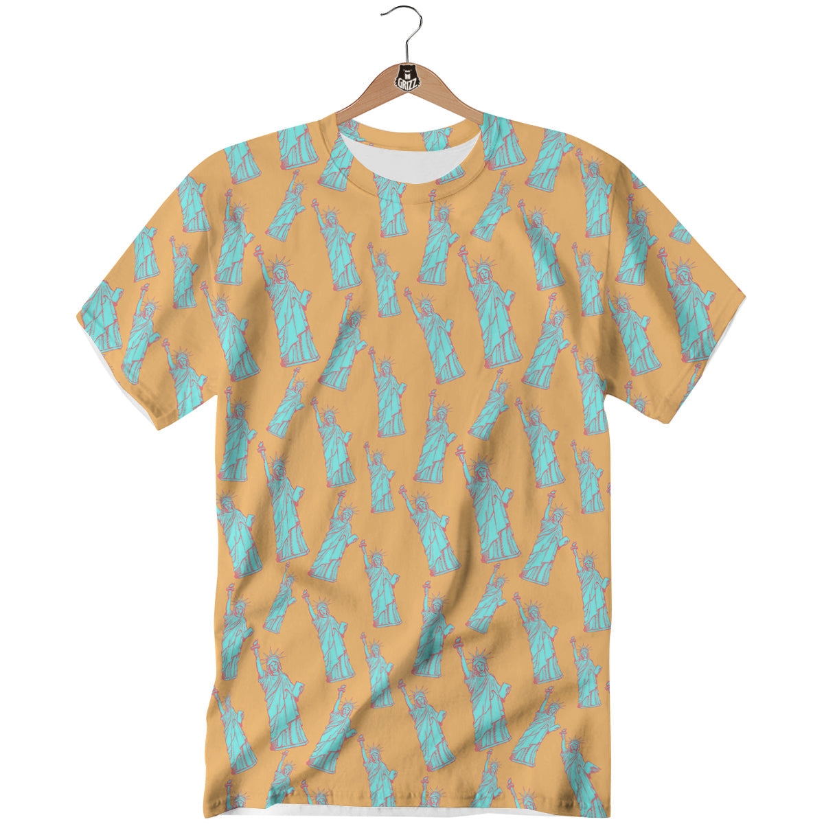 Blue Statue Of Liberty Print Pattern T-Shirt