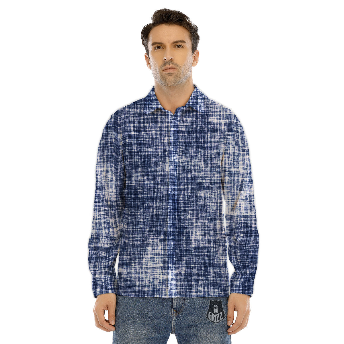 Blue Tie Dye Acid Wash Print Men's Dress Shirts