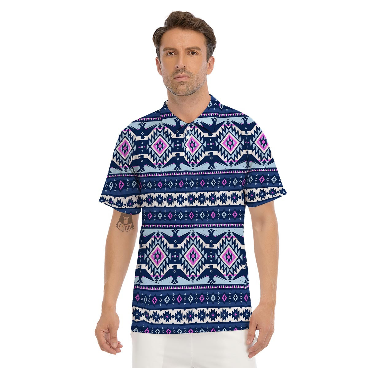 Blue Tribal Aztec Eagles Men's Golf Shirts