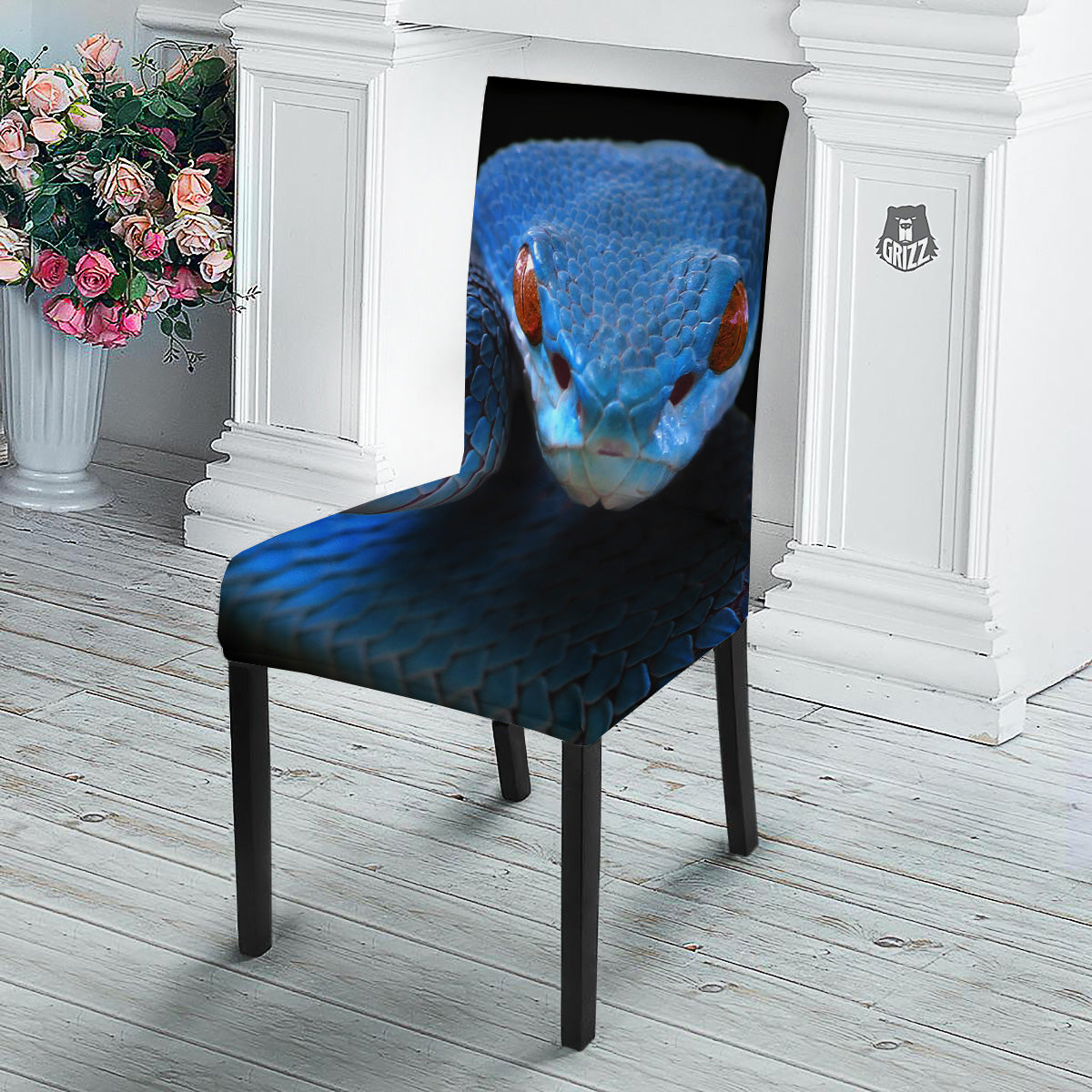 Blue Viper Snake Print Dining Chair Slipcover