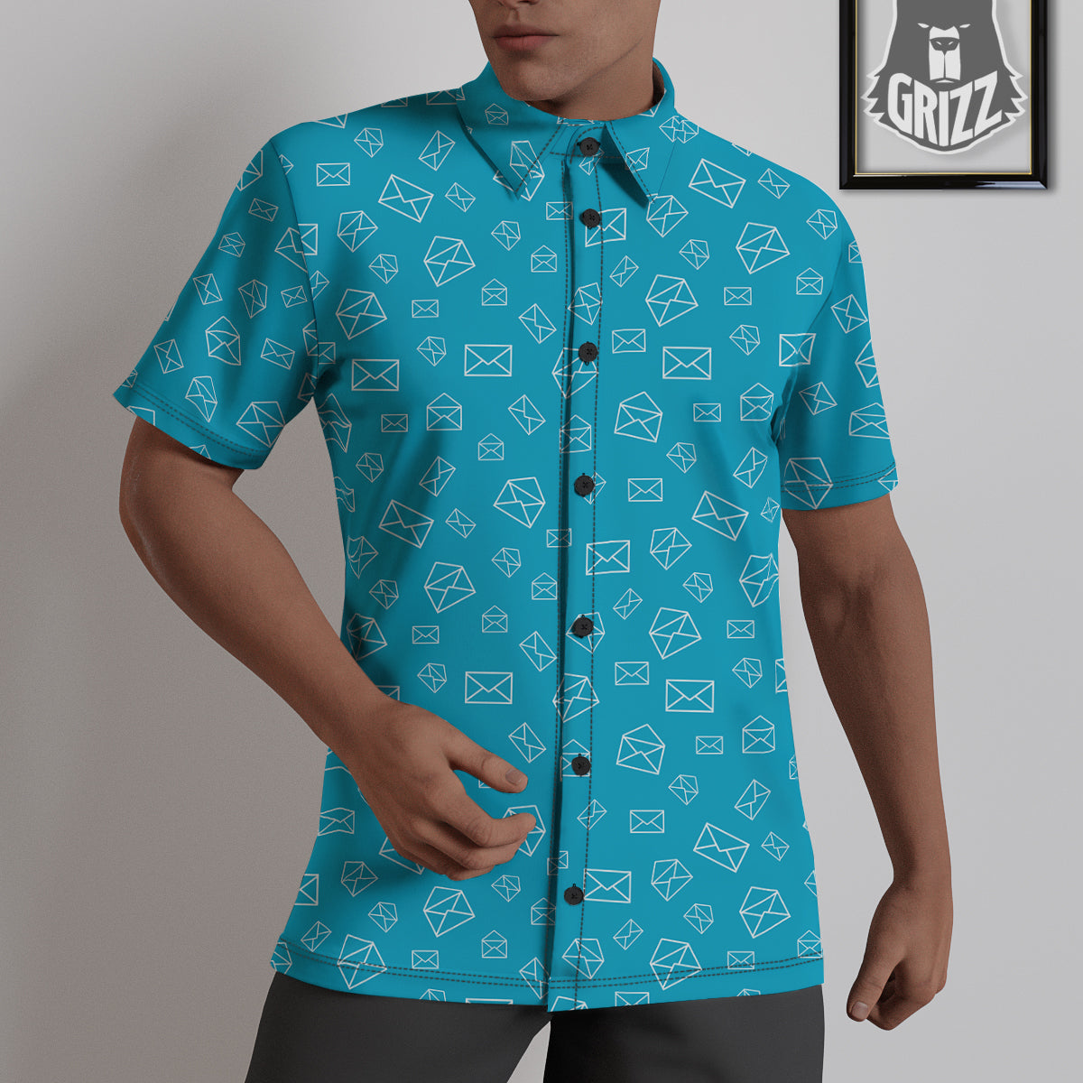 Blue White Mail Print Pattern Untucked Shirts