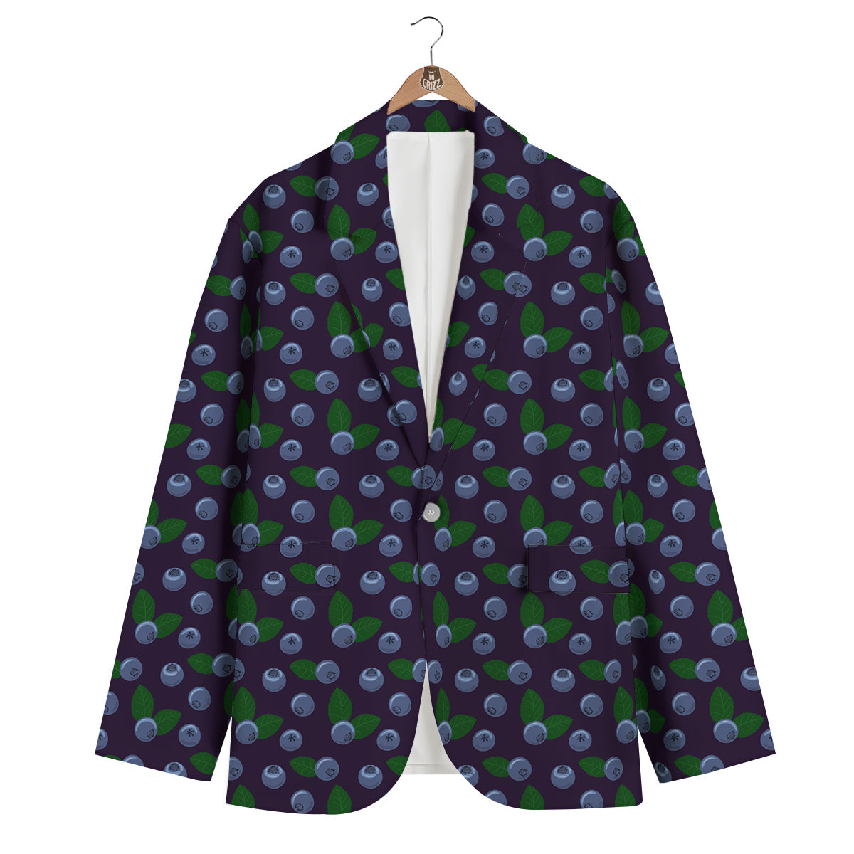 Blueberry And Leaf Print Pattern Men's Blazer
