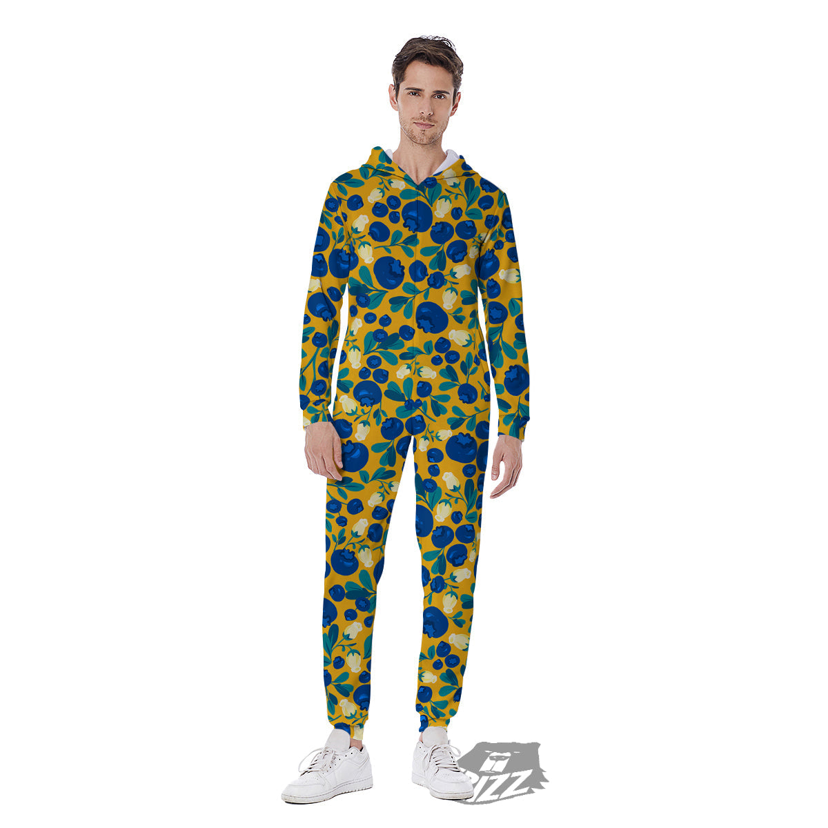 Blueberry Yellow Print Pattern Men's Jumpsuit