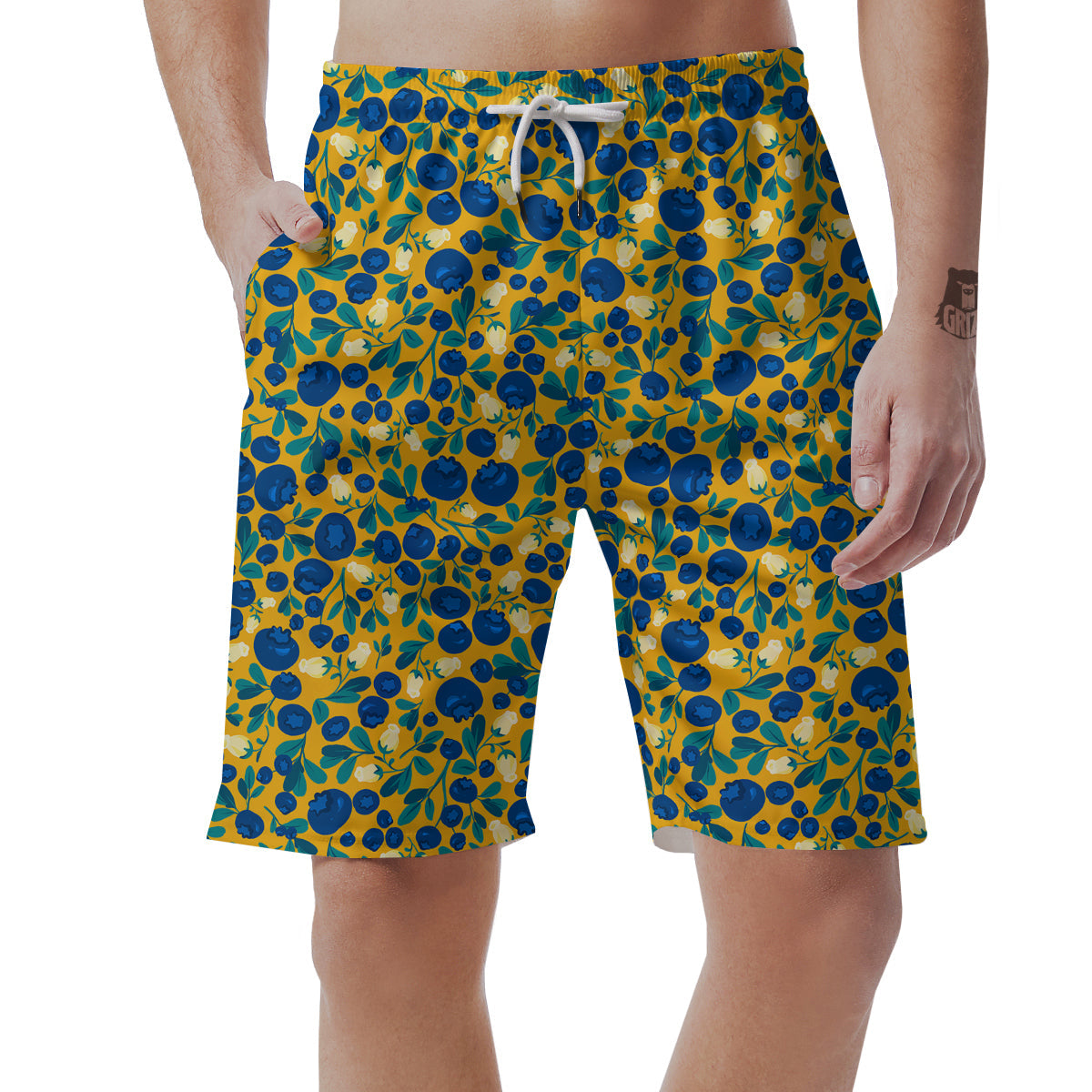 Blueberry Yellow Print Pattern Men's Shorts