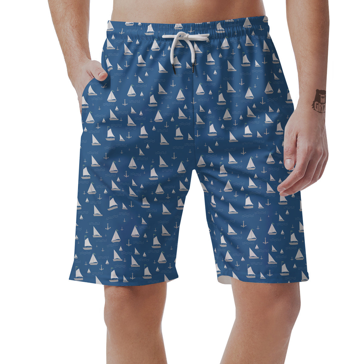 Boat Drawing Print Pattern Men's Shorts