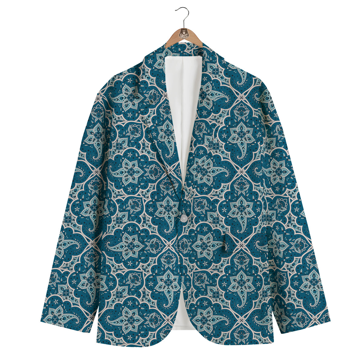 Bohemian Turquoise Floral Print Pattern Men's Blazer