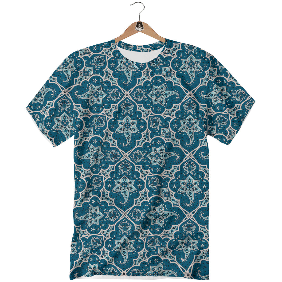 Bohemian Turquoise Floral Print Pattern T-Shirt