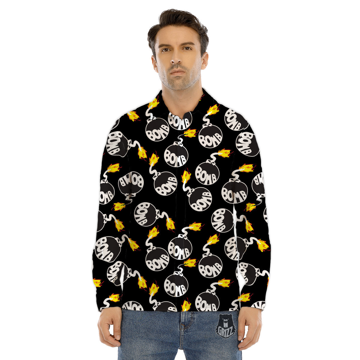 Bomb And Fire Print Pattern Men's Dress Shirts