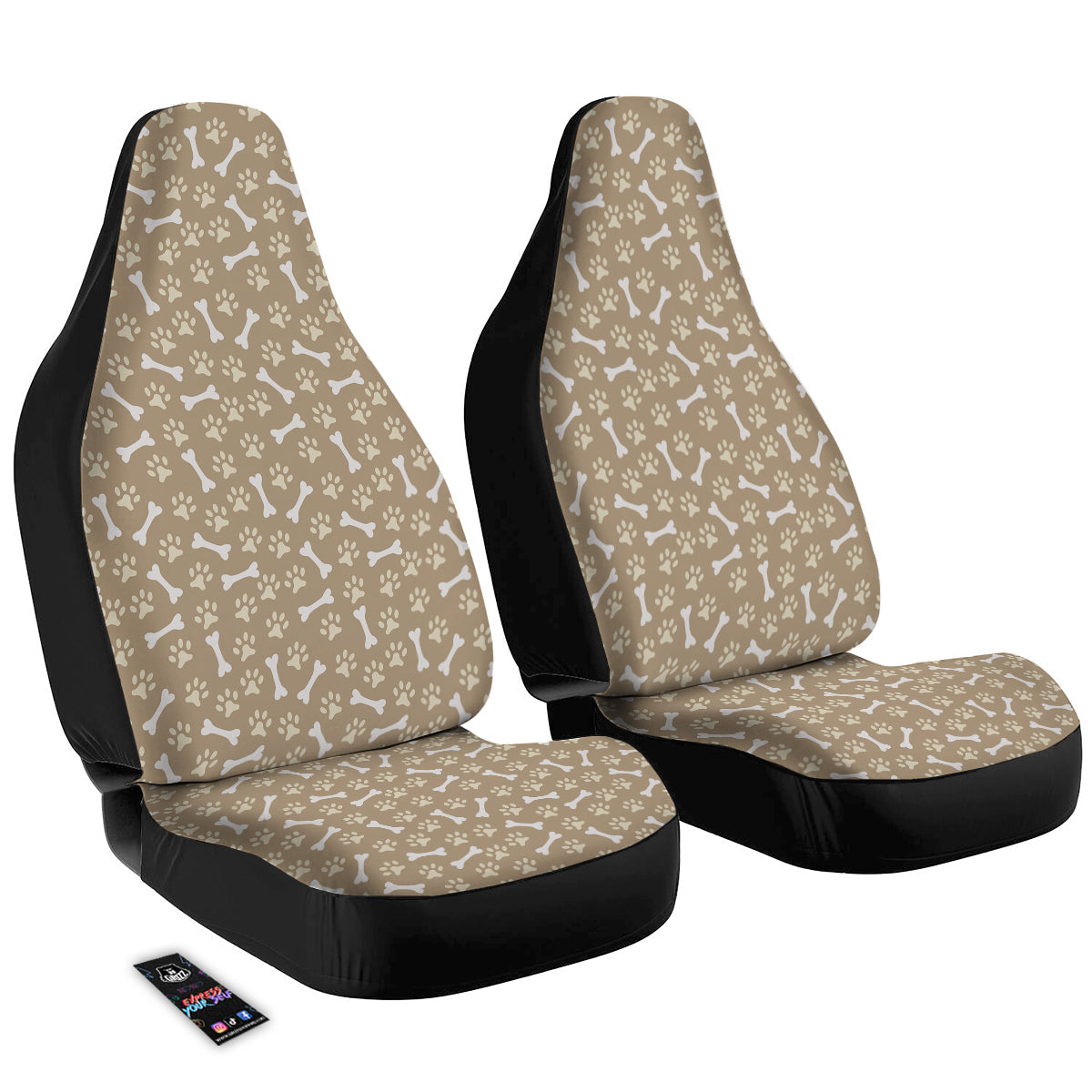 Bone And Beige Paw Print Pattern Car Seat Covers