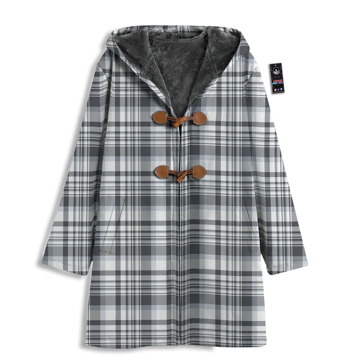 Border Tartan White And Grey Print Men's Windbreaker Jacket