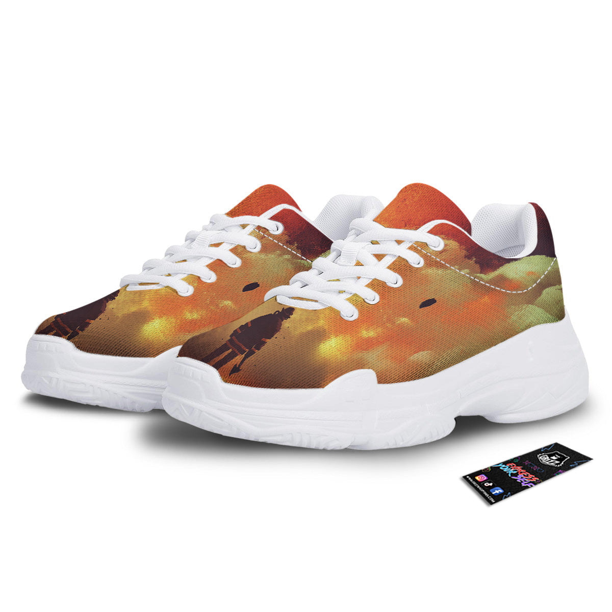 Brave Firefighter In The Fire Print White Chunky Shoes