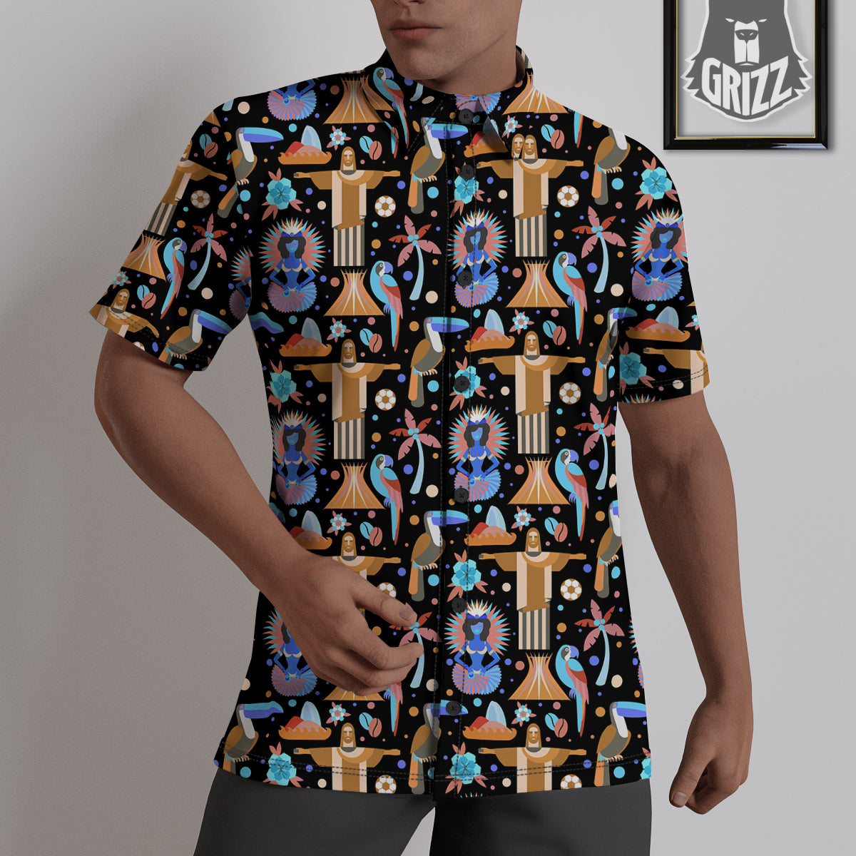 Brazil Symbols Country Print Pattern Untucked Shirts