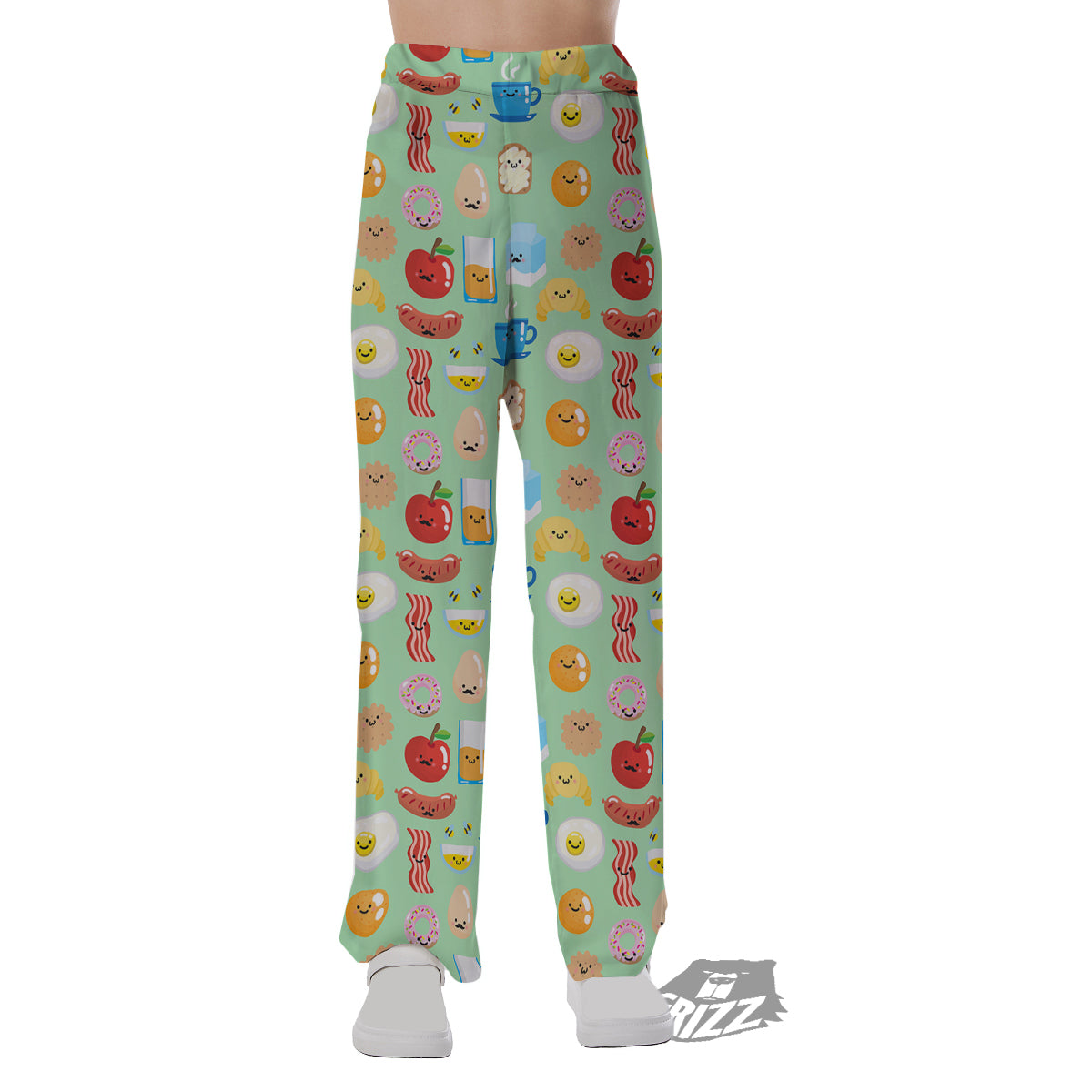 Breakfast Cartoon Print Pattern Pajama Pants