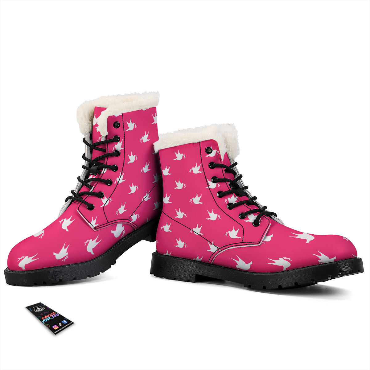 Breast Cancer White Dove Print Pattern Winter Boots