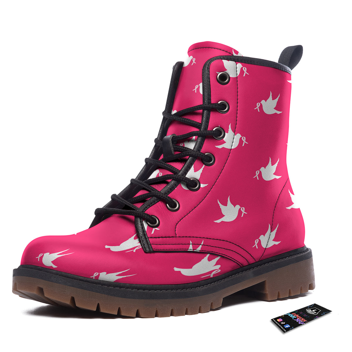 Breast Cancer White Dove Print Pattern Work Boots