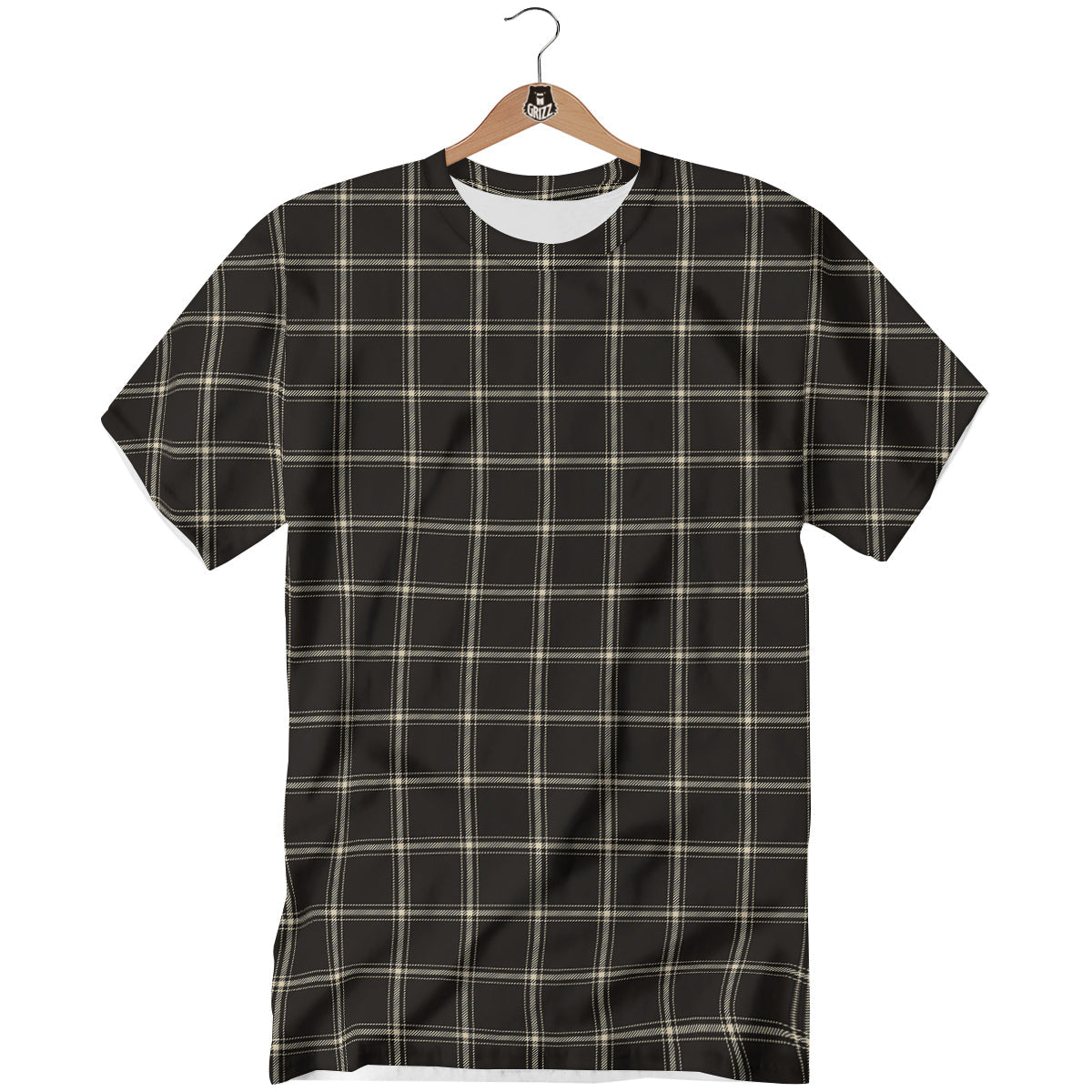 Brown Dark Check Print Pattern T-Shirt