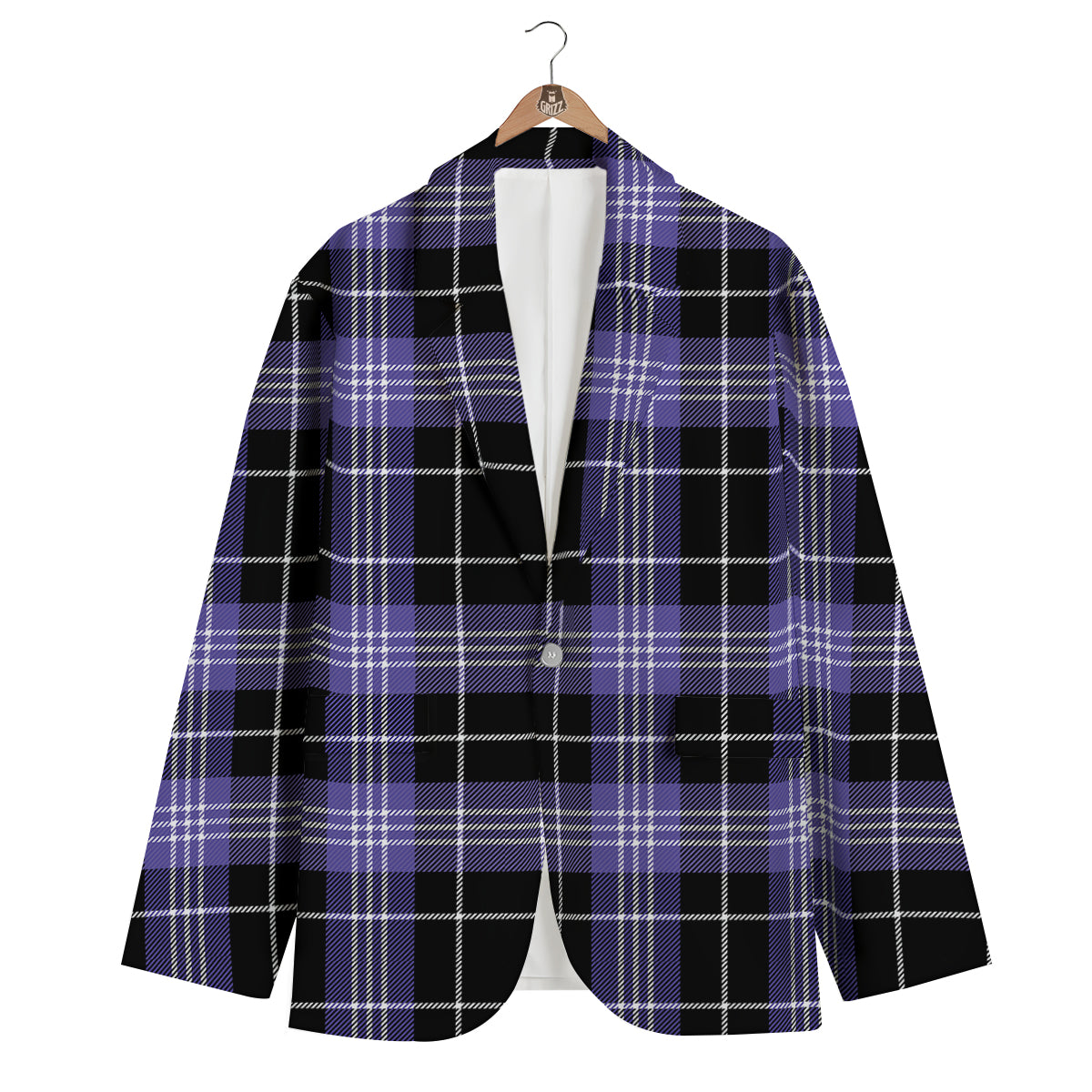 Buffalo Check Black And Violet Print Pattern Men's Blazer